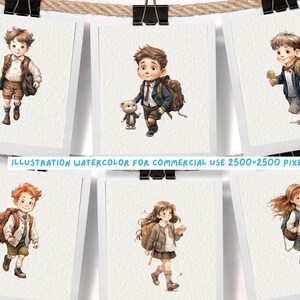 School Kids Watercolor Clipart, Children Back to School Clipart ...