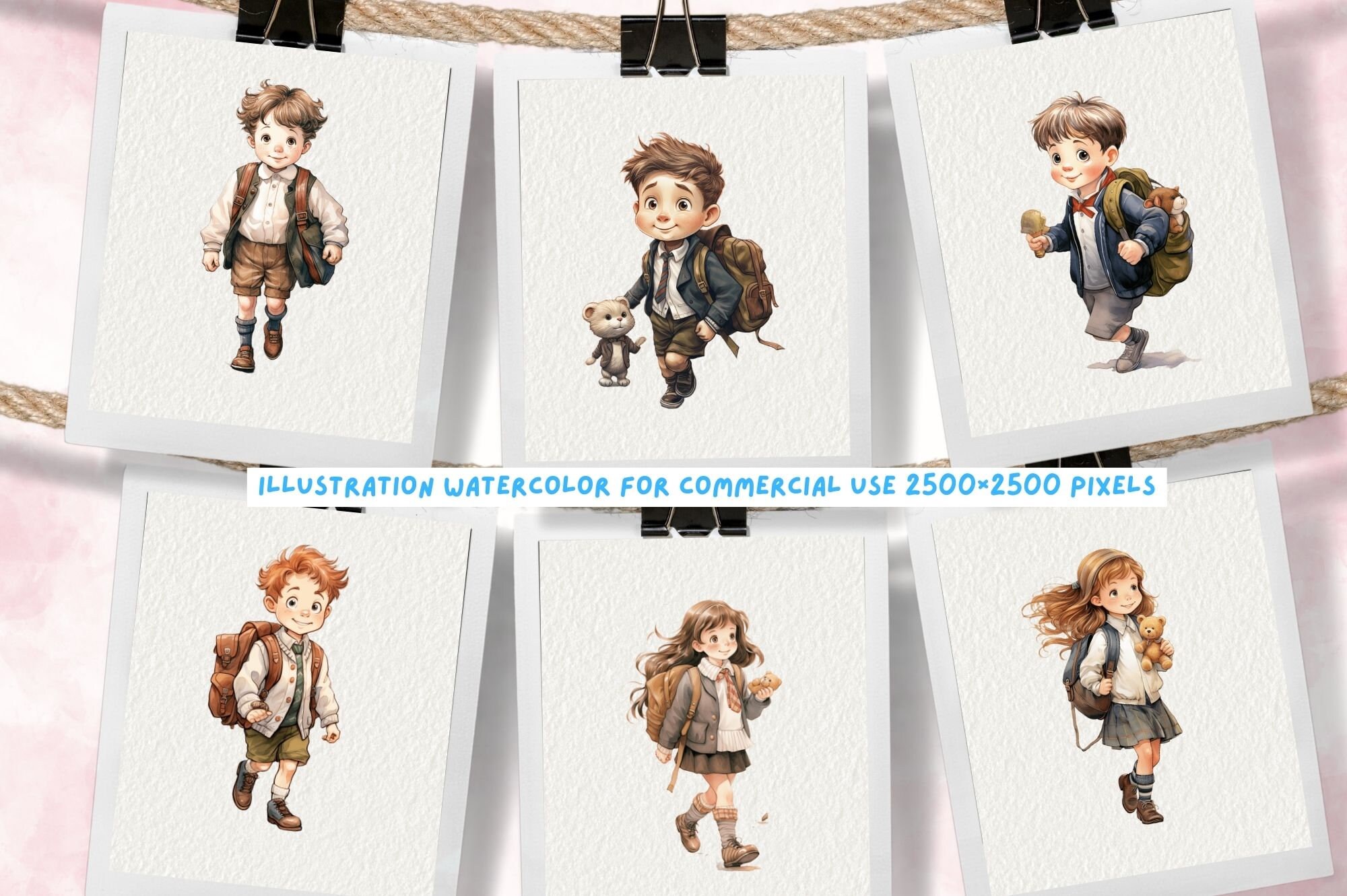 Watercolor School Kids Clipart: Back to School PNG (commercial Use) - Etsy
