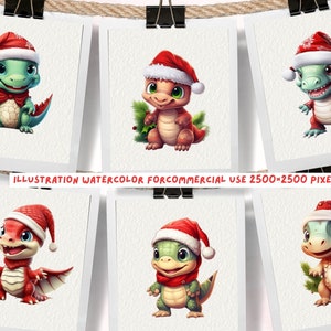 Baby Dinosaur Christmas Watercolor Clipart, Holiday Dinosaur Clipart ...