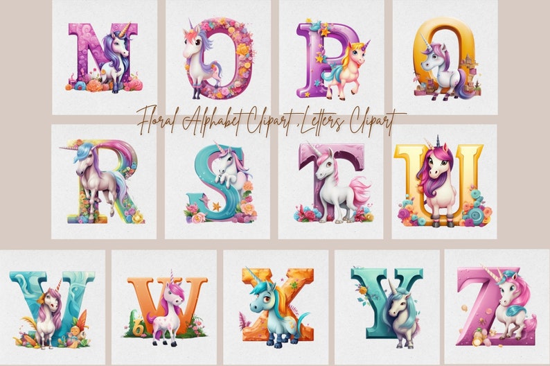 Cute Unicorn Clipart Unicorn Png Alphabet Decorative - Etsy