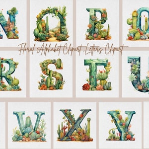 Cactus Alphabets Clipart, Cactus Alphabet, Succulent Font, Succulent ...
