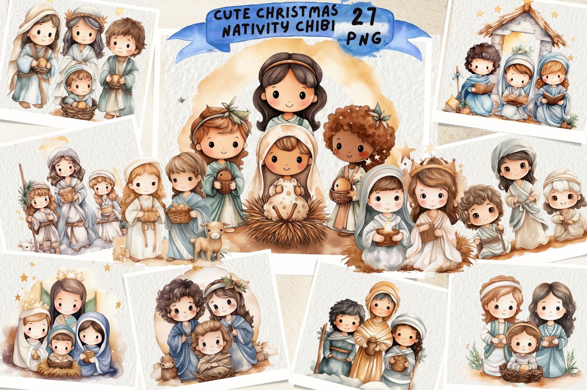 Cute Nativity Christmas Clipart, Nativity Scene, Xmas Watercolor Jesus ...