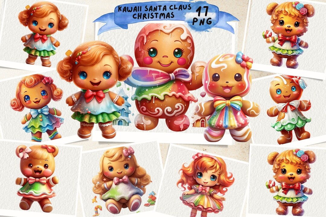 Gingerbread Kawaii Girl Clipart, Whimsical Gingerbread Kingdom Clipart ...