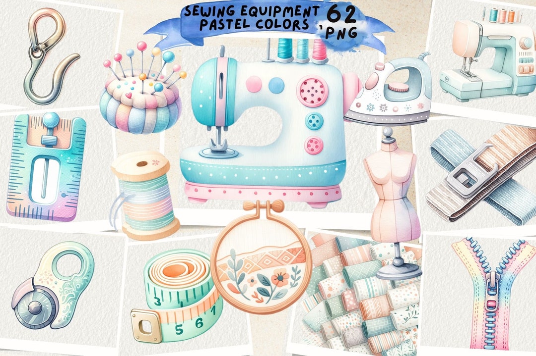 Watercolor Sewing Clipart, Quilting Clipart, Sewing Machine, Vintage ...