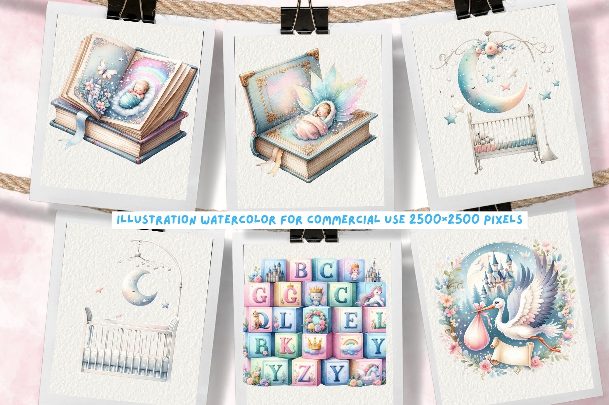 Fairytale Baby Shower or Nursery Clipart, Baby Shower Watercolor ...