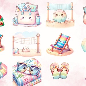 Kawaii Beach Clipart, Summer Clipart, Cute Kawaii Cartoon Characters ...