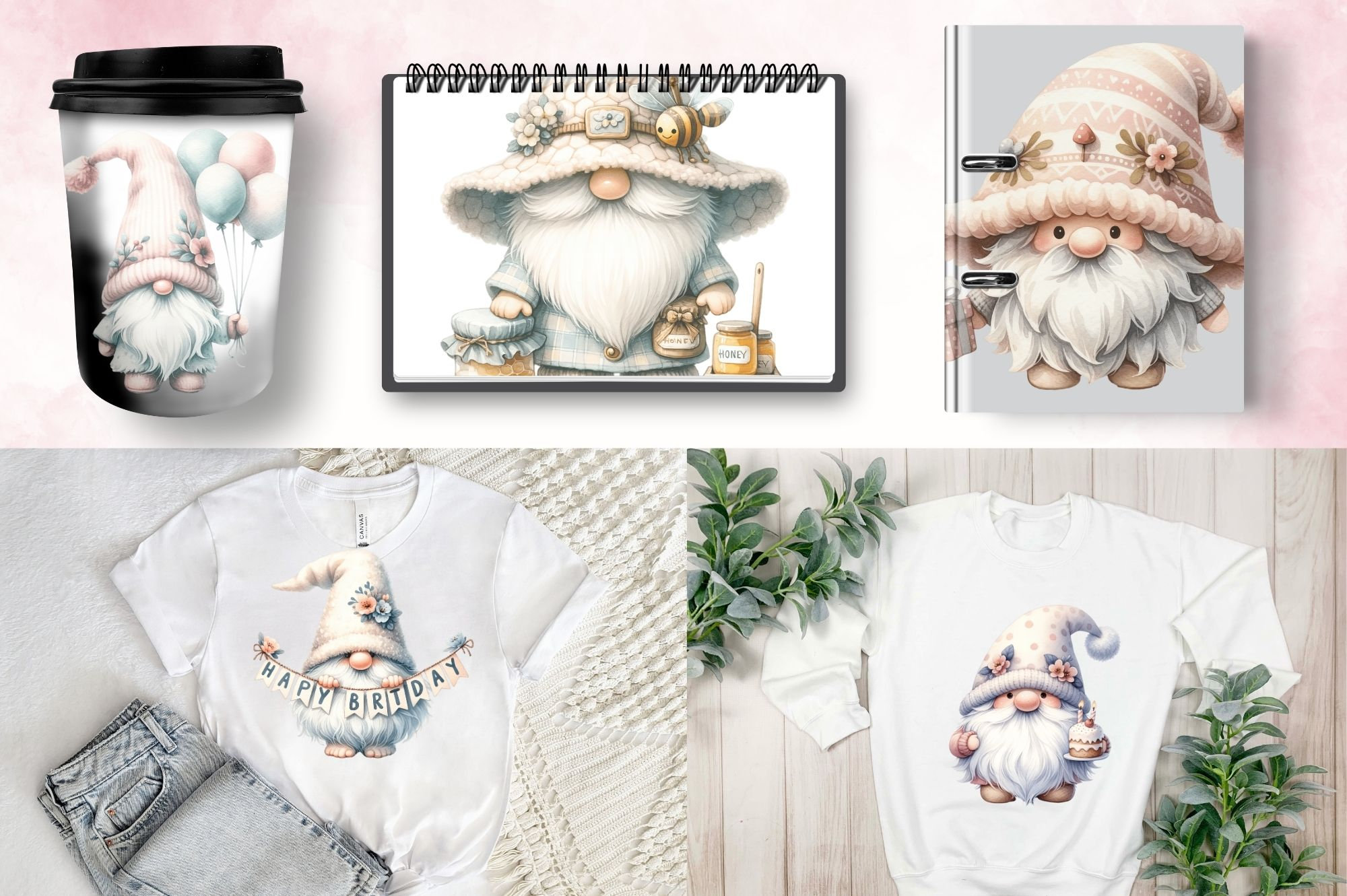 Birthday Gnomes Watercolor Clipart, Birthday Decoration Png, Whimsical ...