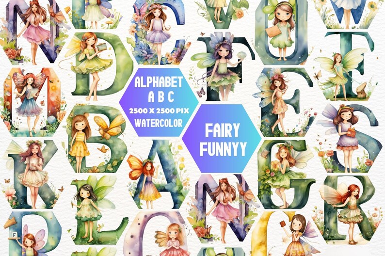 Fairy Alphabet Watercolor Clipart: A-Z Nursery Poster (PNG File) - Etsy