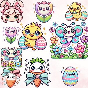 Kawaii Easter Clipart, Kawaii Download, Instant Download, Pastel Easter ...