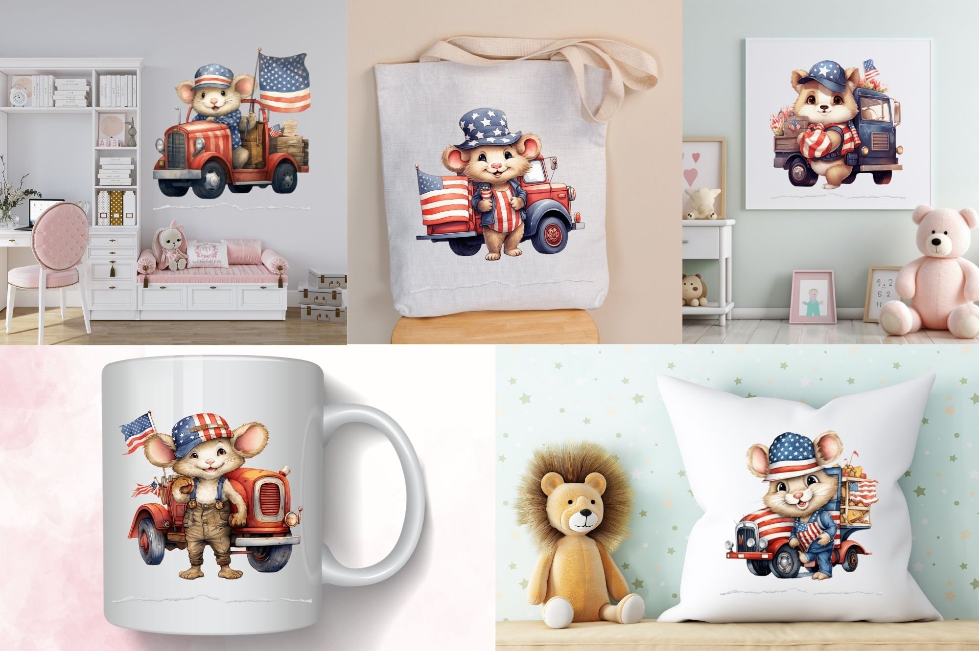 Cartoon Trucker USA Flag Watercolor Clipart Png, Trucks Boys Clipart ...