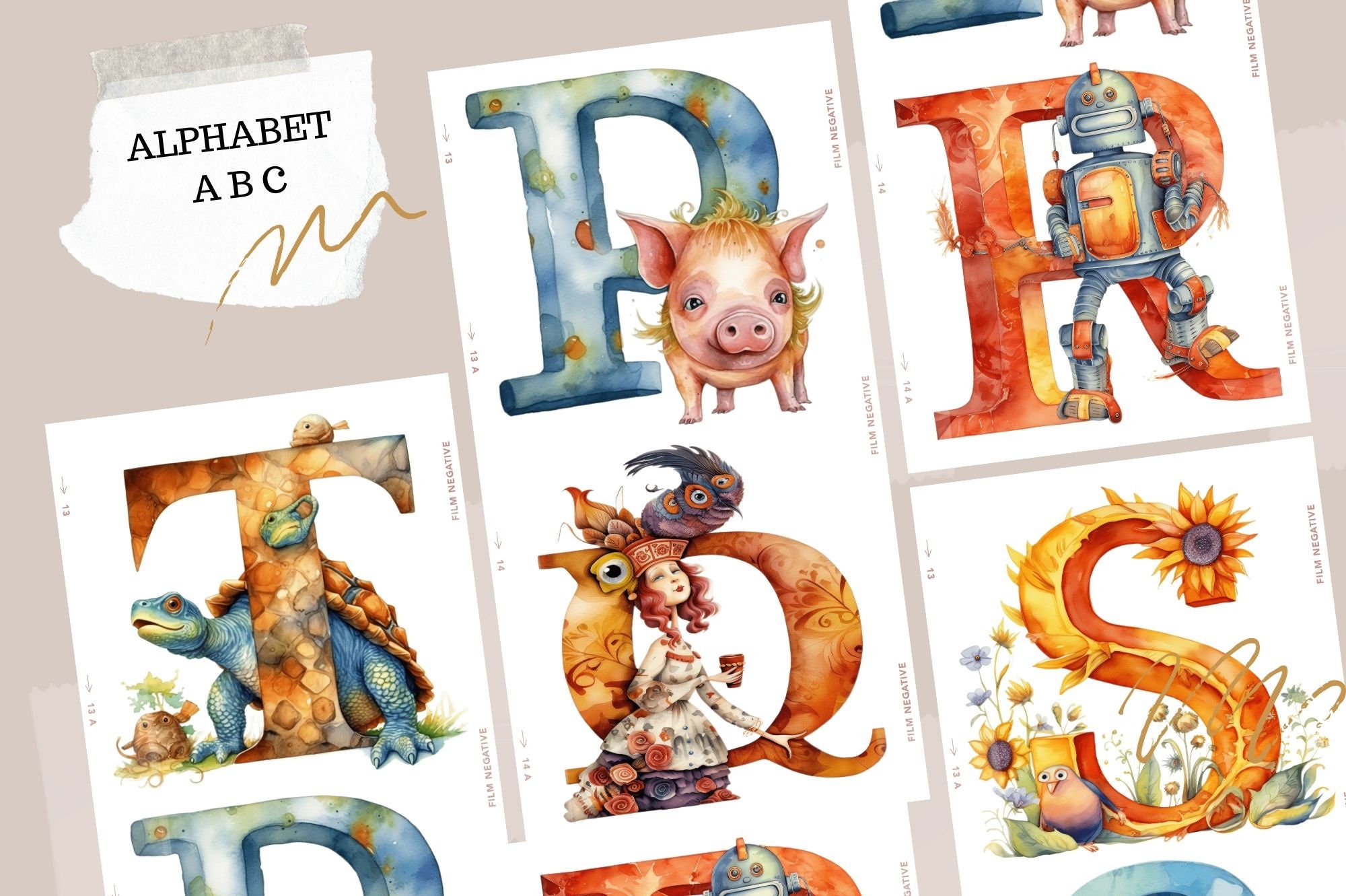 ABC Animals Cartoon Watercolor Clipart Alphabet Letters a - Etsy