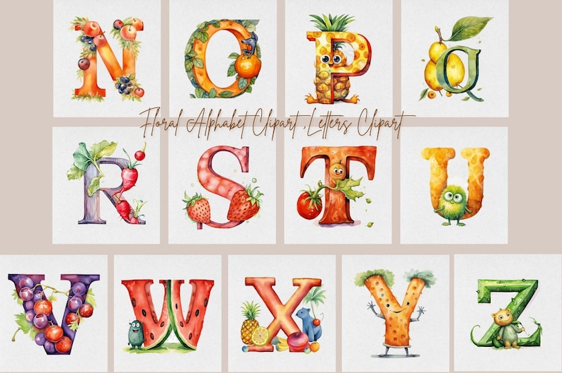 Fruits and Vegetables Alphabet Clipart, Vegetables Letters Clipart ...