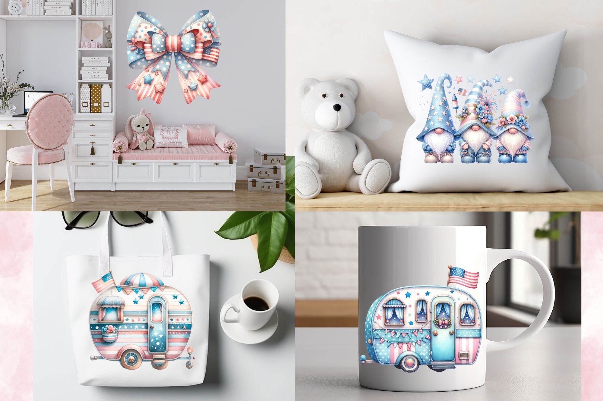 Cute Independence Day Clipart, 4th of July Watercolor Clipart Bundle ...