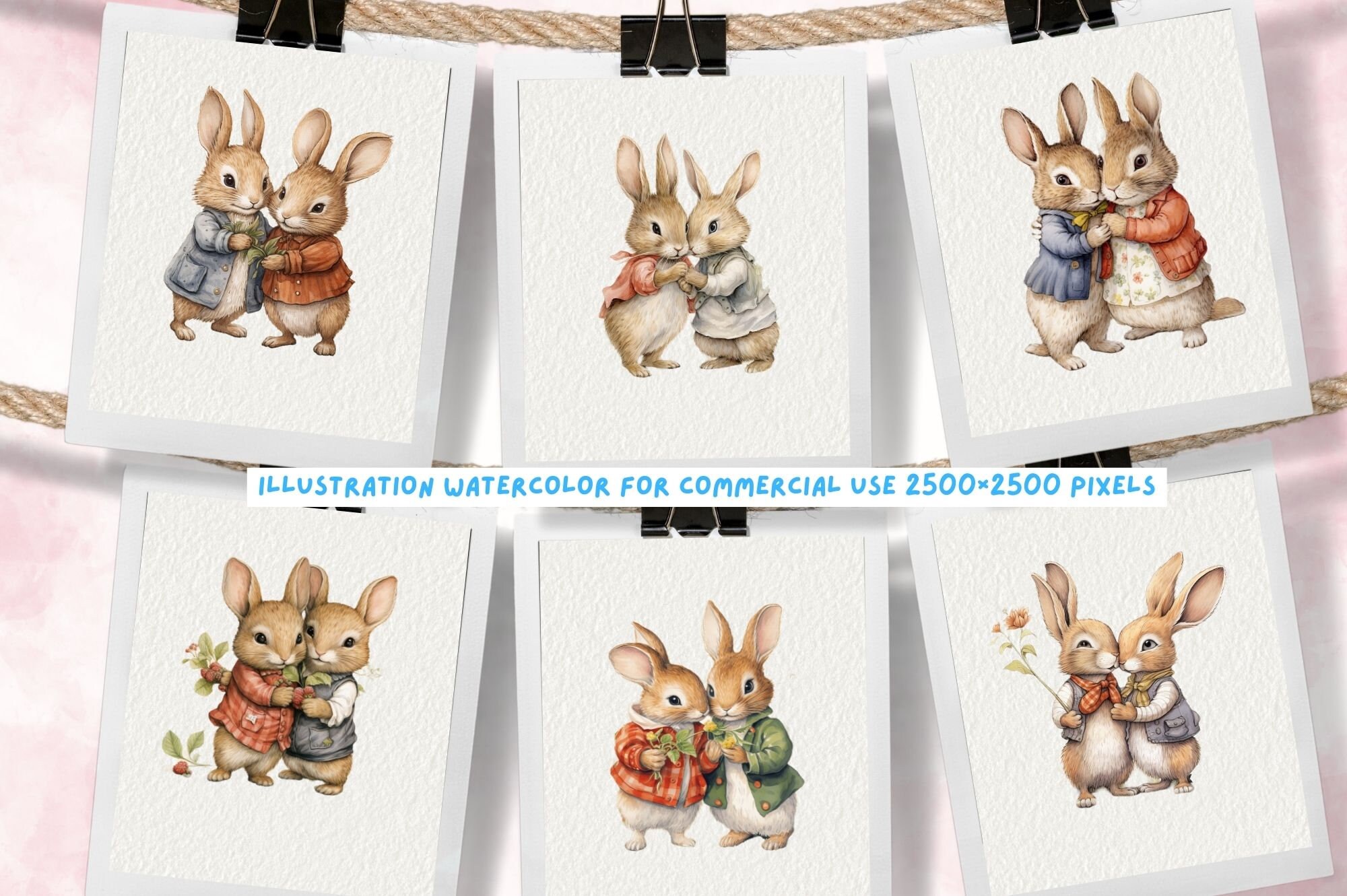 Rabbit Hugs Love Clipart, Love Bunnies, Watercolor Clipart, Digital ...