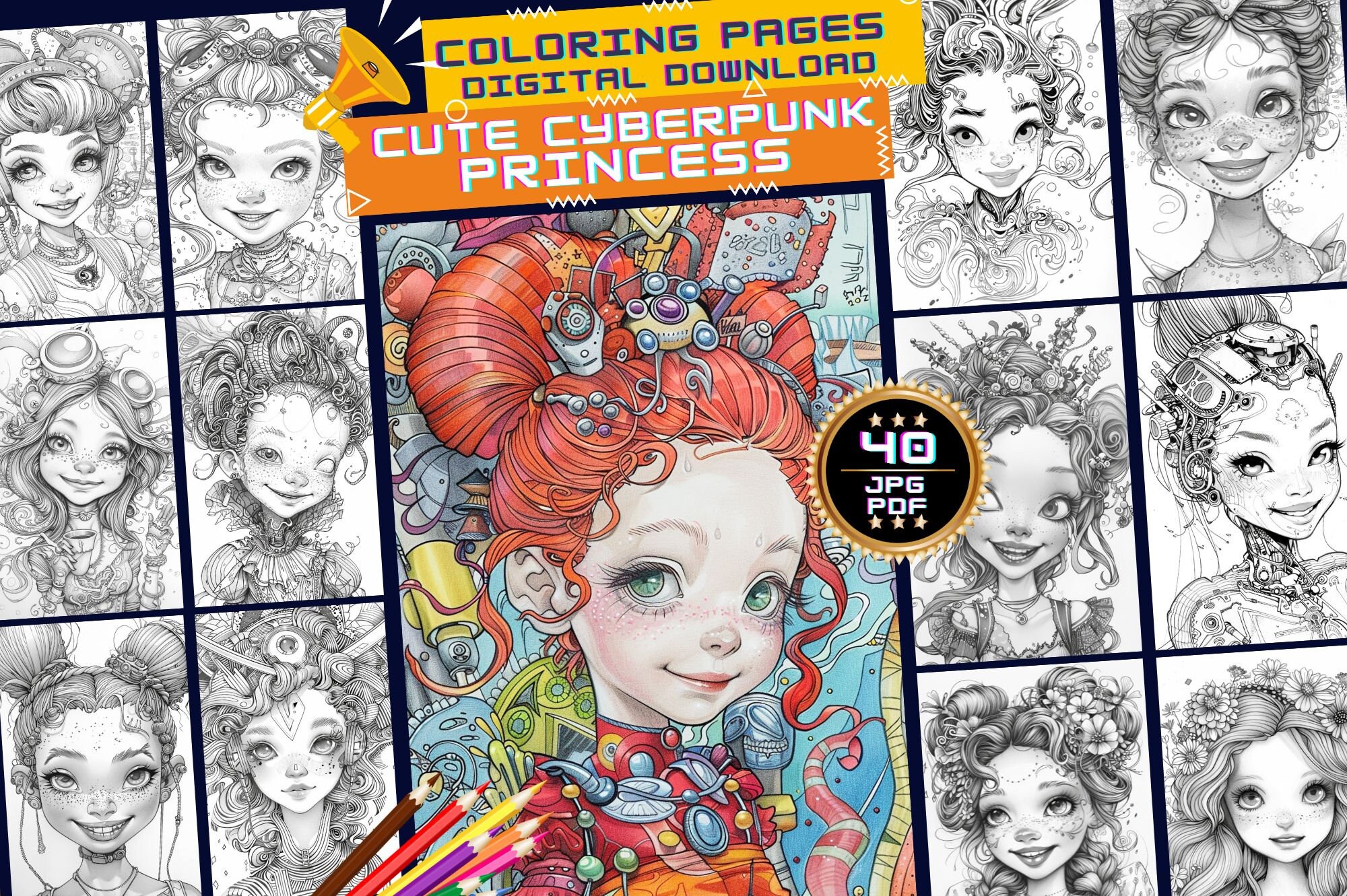 Cyberpunk Princess Coloring Page, Cyberpunk Babes Coloring Book ...