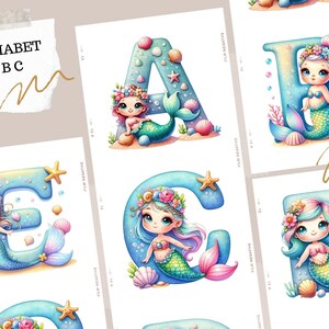 Mermaid Alphabet Clipart: Doodle Watercolor Letters (PNG) - Etsy