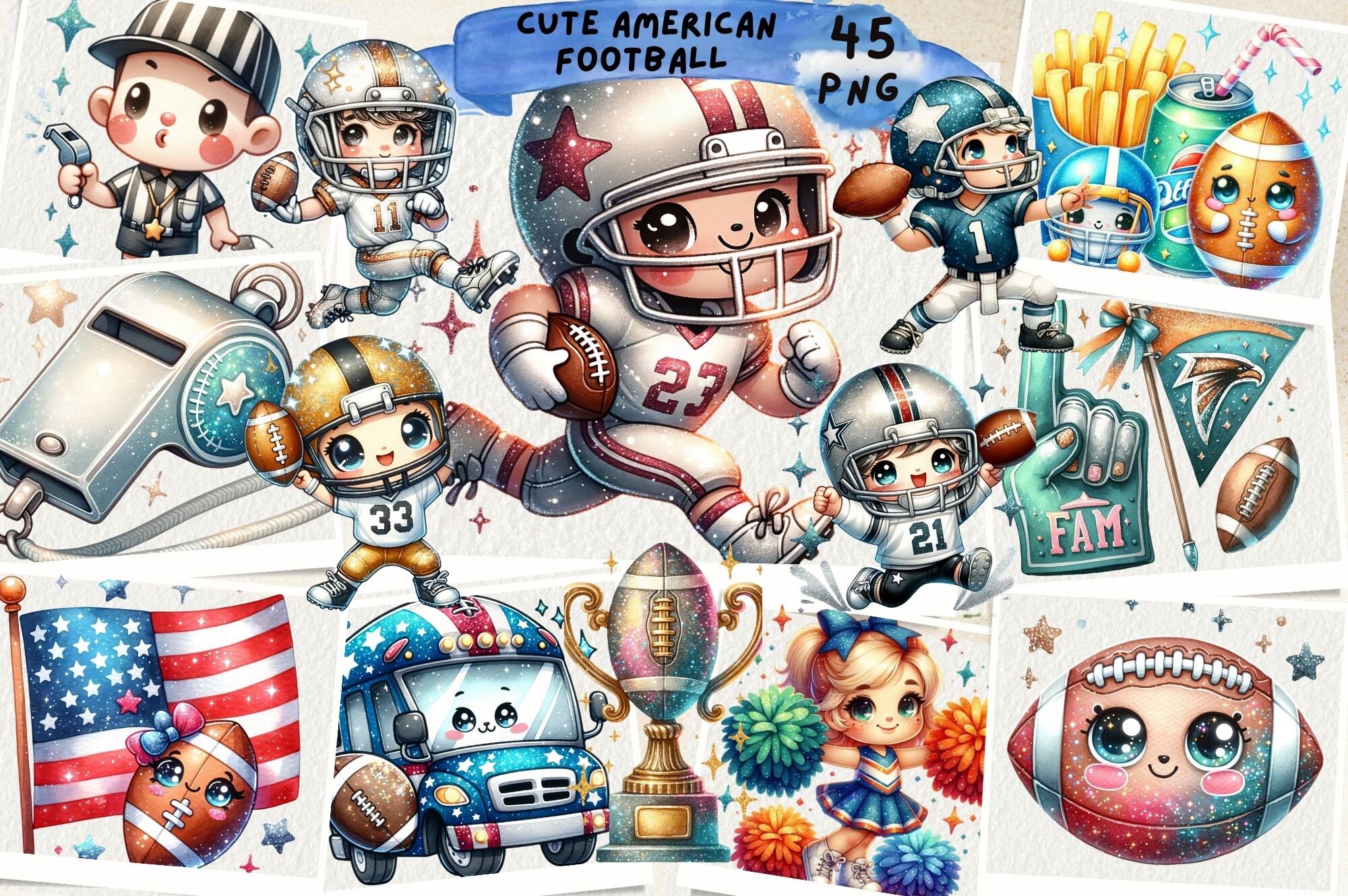 American Football Watercolor Clipart, Cute Sports Illustrations ...