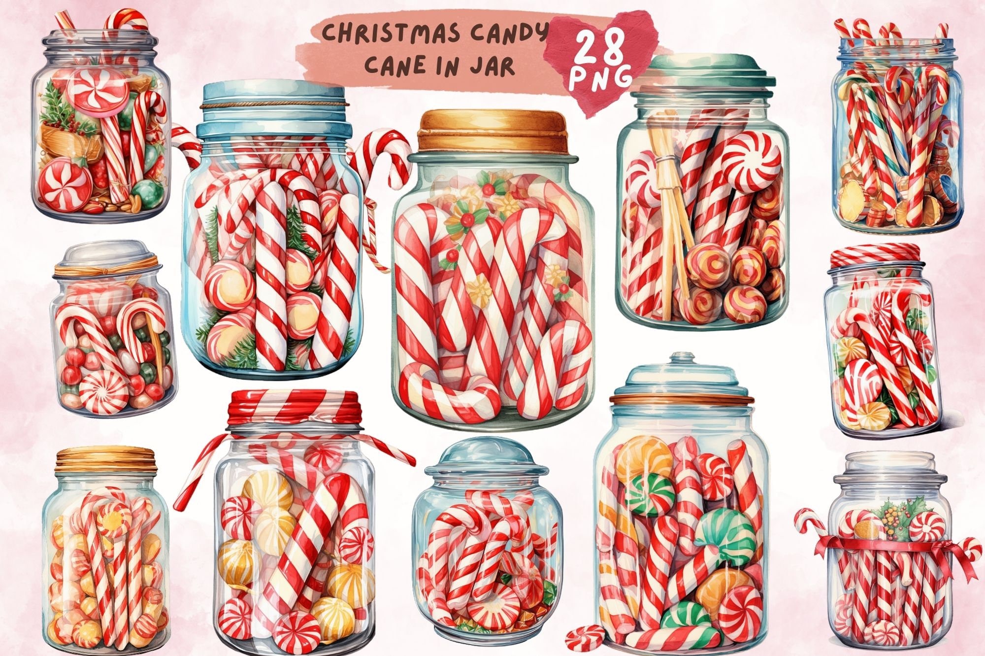 Christmas Candy Cane in a Jar Clipart, Christmas Candy Cane Clip Art ...
