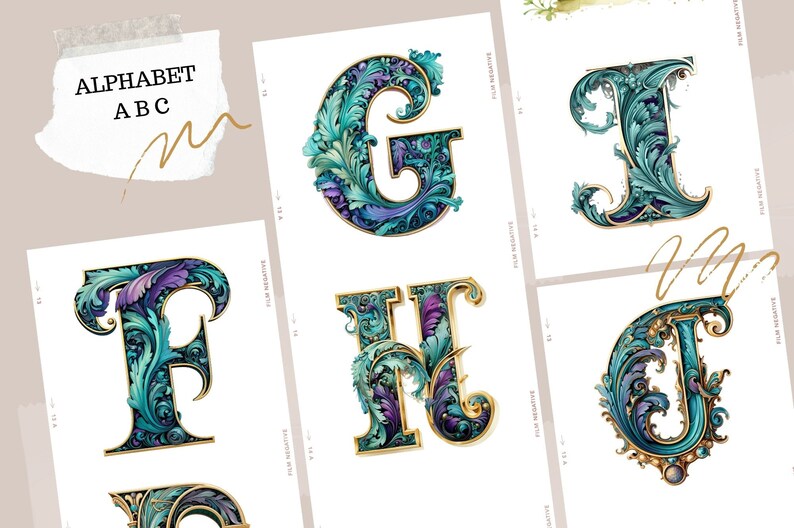 Gold Greens Alphabet, Celtic Alphabet, Letters Clipart, Ornate ...