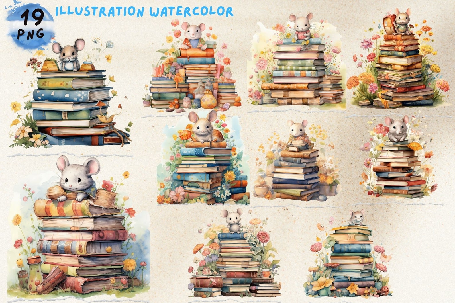 Cute Stack Books Mouse Clipart, Fairytale Books Clipart, Book Clipart ...