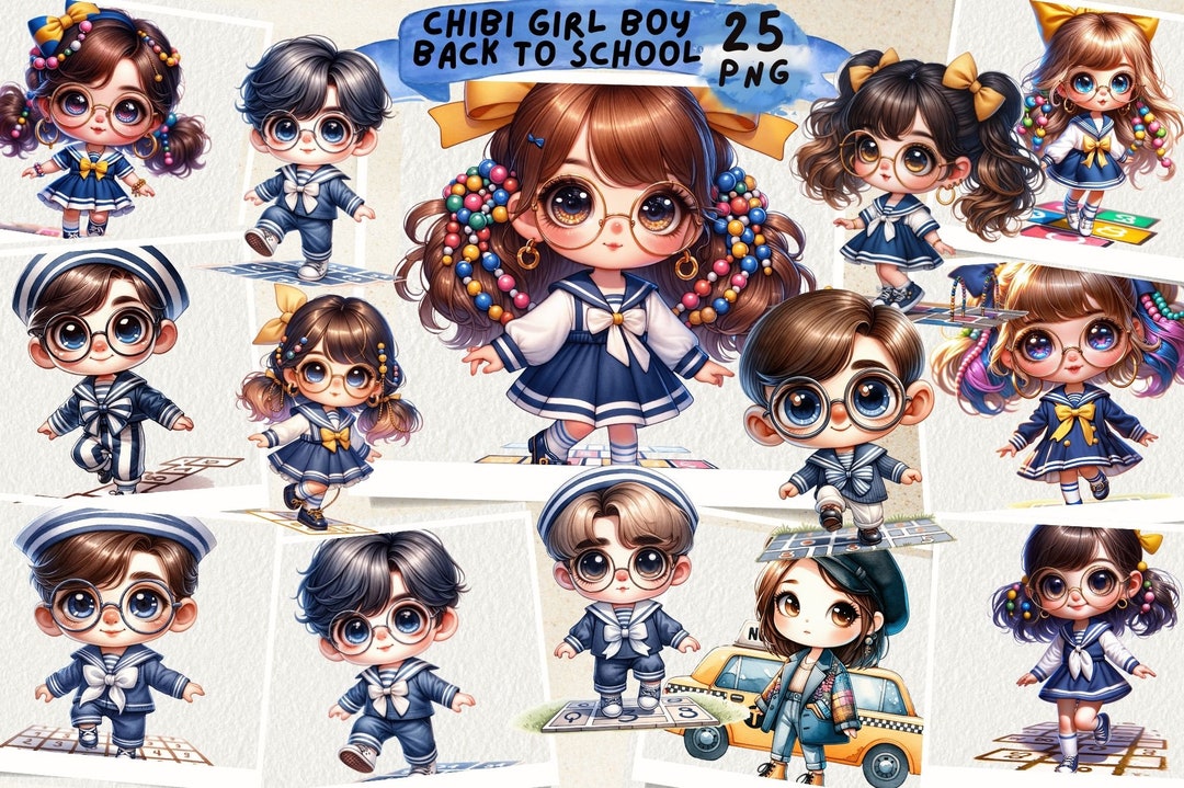 Chibi Cute Teacher Clipart, Boy and Girl Back to School Clipart, Chibi ...