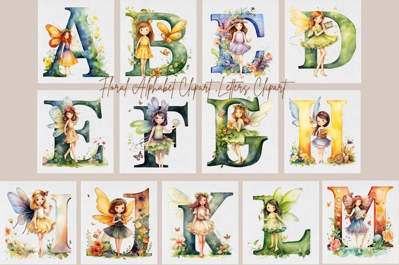 Fairy Alphabet Watercolor Clipart: A-Z Nursery Poster (PNG File) - Etsy