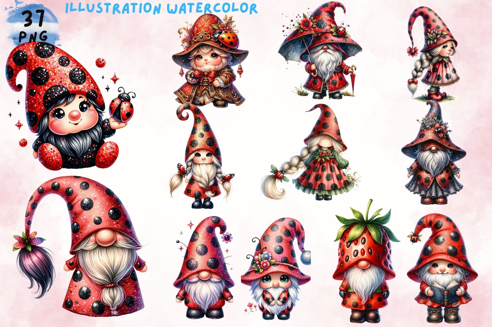 Cute Ladybug Gnomes Clipart, Spring Gnome, Love Bug, Valentine ...