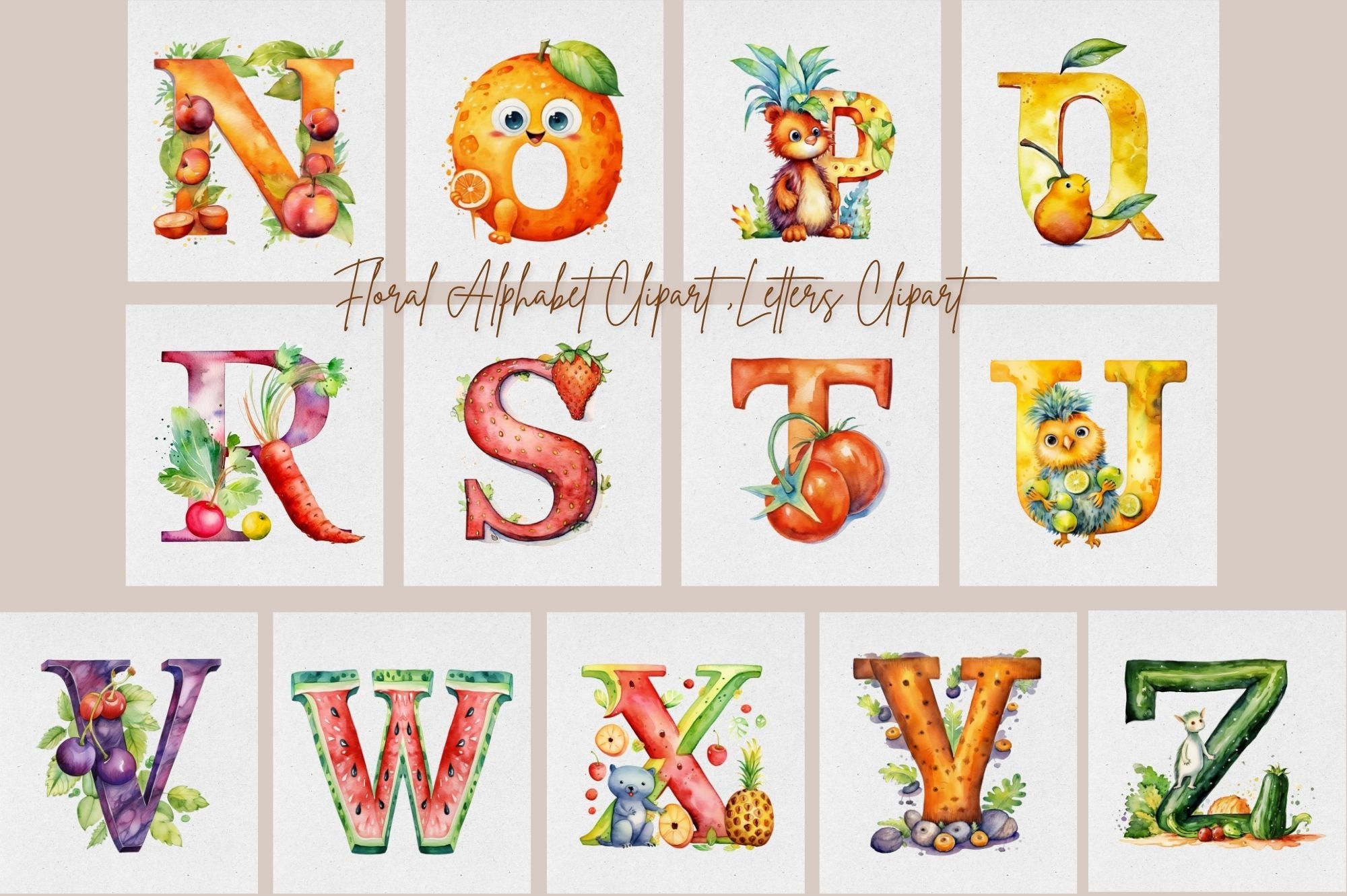 Fruits and Vegetables Alphabet Clipart, Vegetables Letterst, Fruit and ...