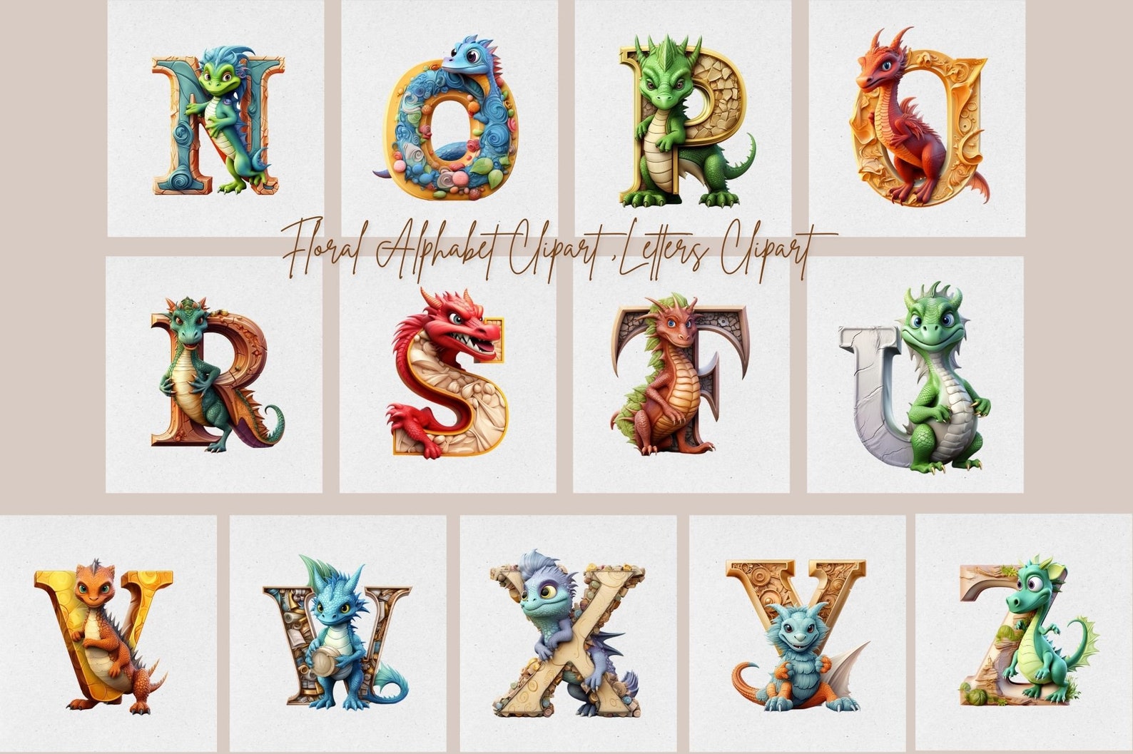 Cartoon Baby Dragon Letters Clipart, Fantasy Dragon, Alphabet Graphics ...