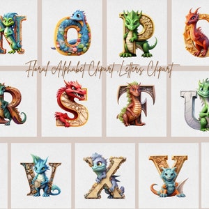 Cartoon Baby Dragon Letters Clipart, Fantasy Dragon, Alphabet Graphics ...