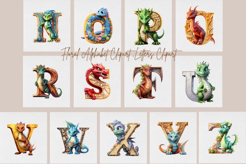 Cartoon Baby Dragon Letters Clipart, Fantasy Dragon, Alphabet Graphics ...