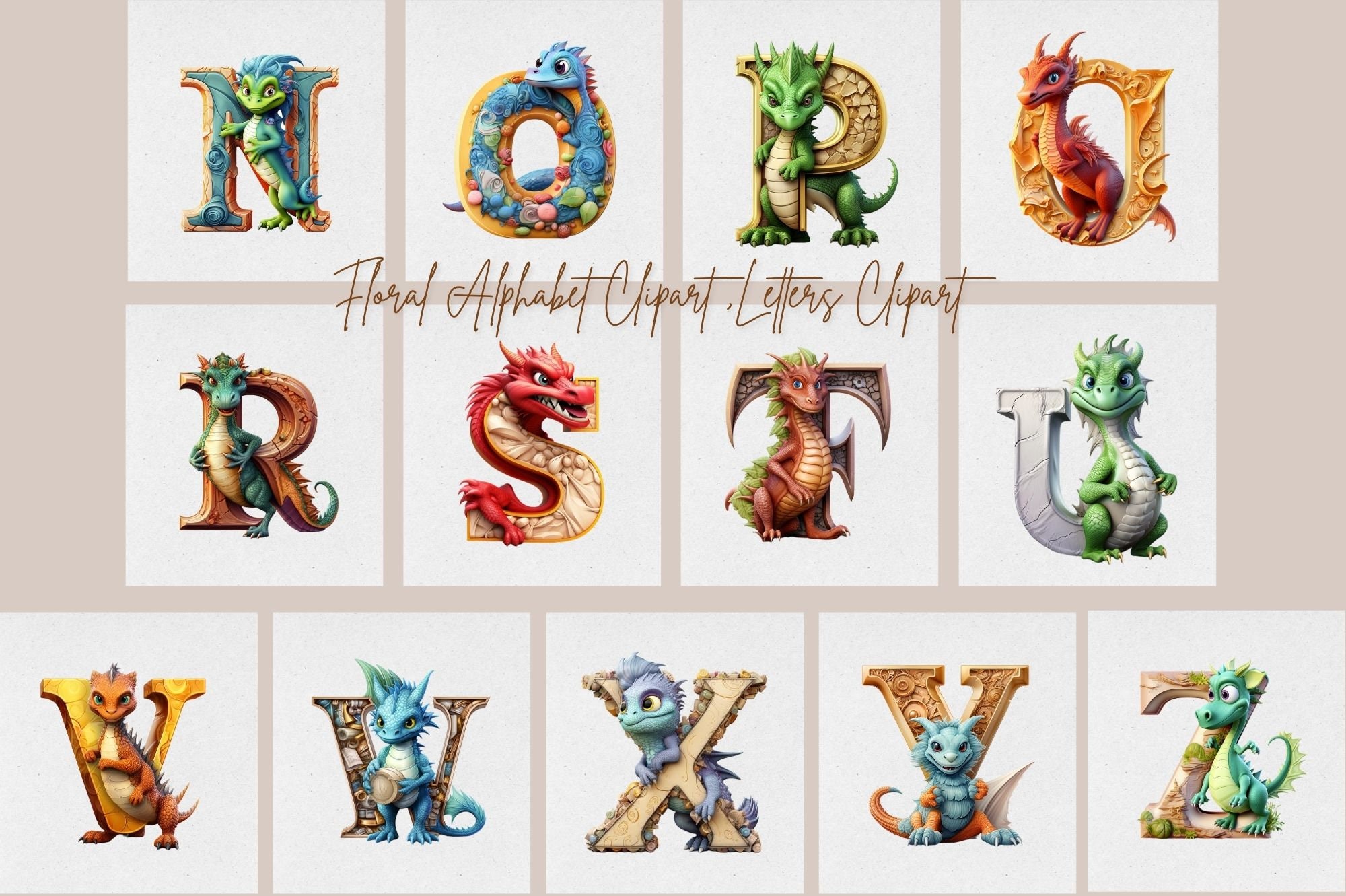Cartoon Baby Dragon Letters Clipart, Fantasy Dragon, Alphabet Graphics ...