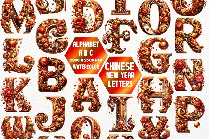Chinese New Year Letters Alphabet, Letters A-Z, Numbers 0-9 , Chinese ...