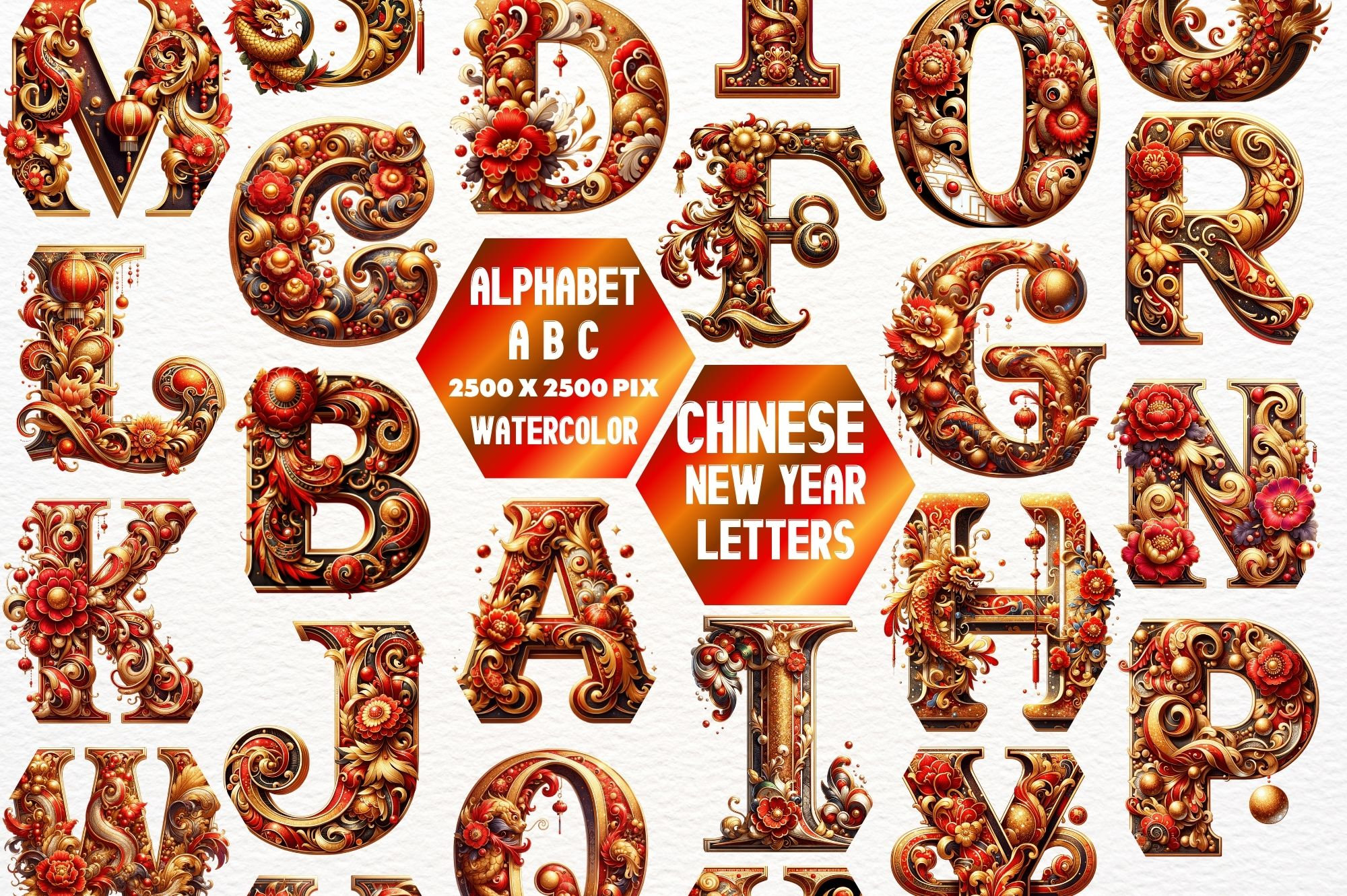 Chinese New Year Letters Alphabet, Letters A-Z, Numbers 0-9 , Chinese ...