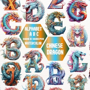 Chinese Dragons Letters Clipart Illuminated, Fantasy Dragon, Alphabet ...