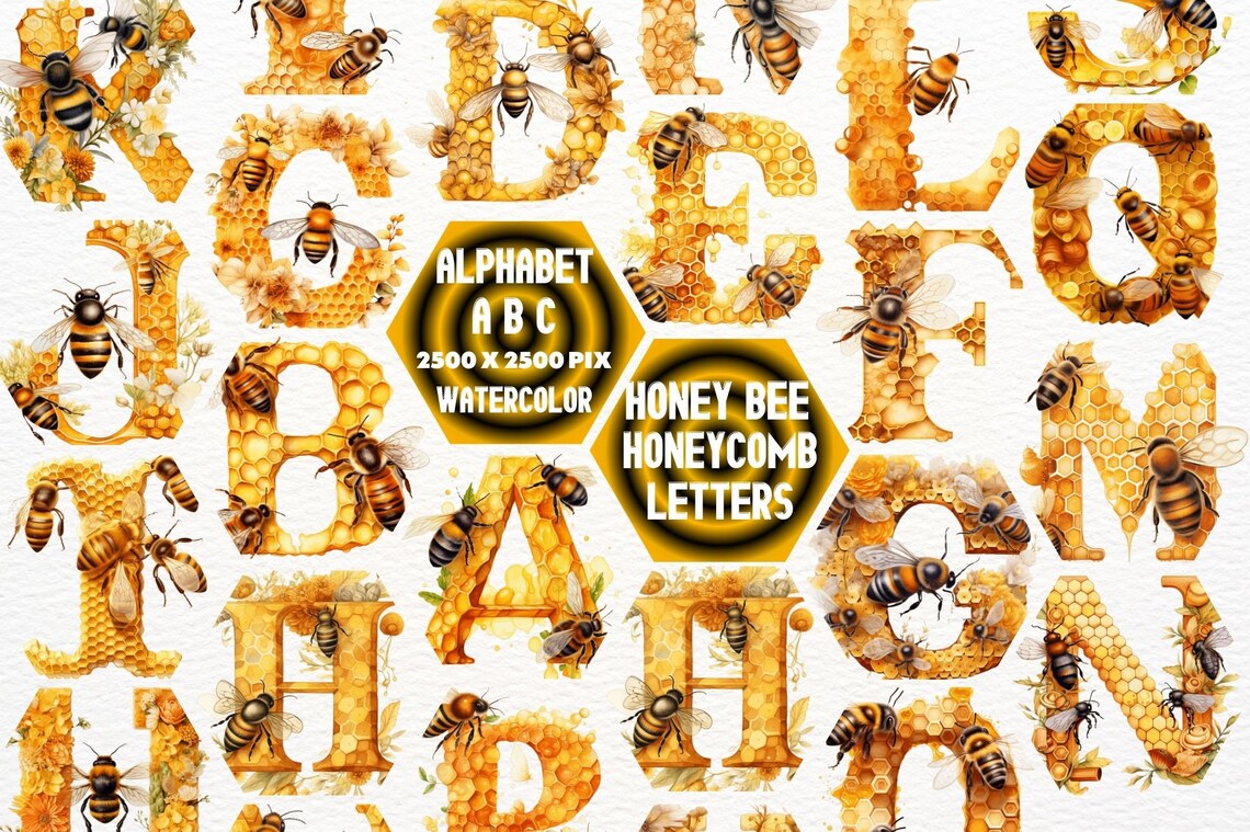 Honeybee Alphabets and Number, Bee Font, Bee Alphabet, Animal Font ...