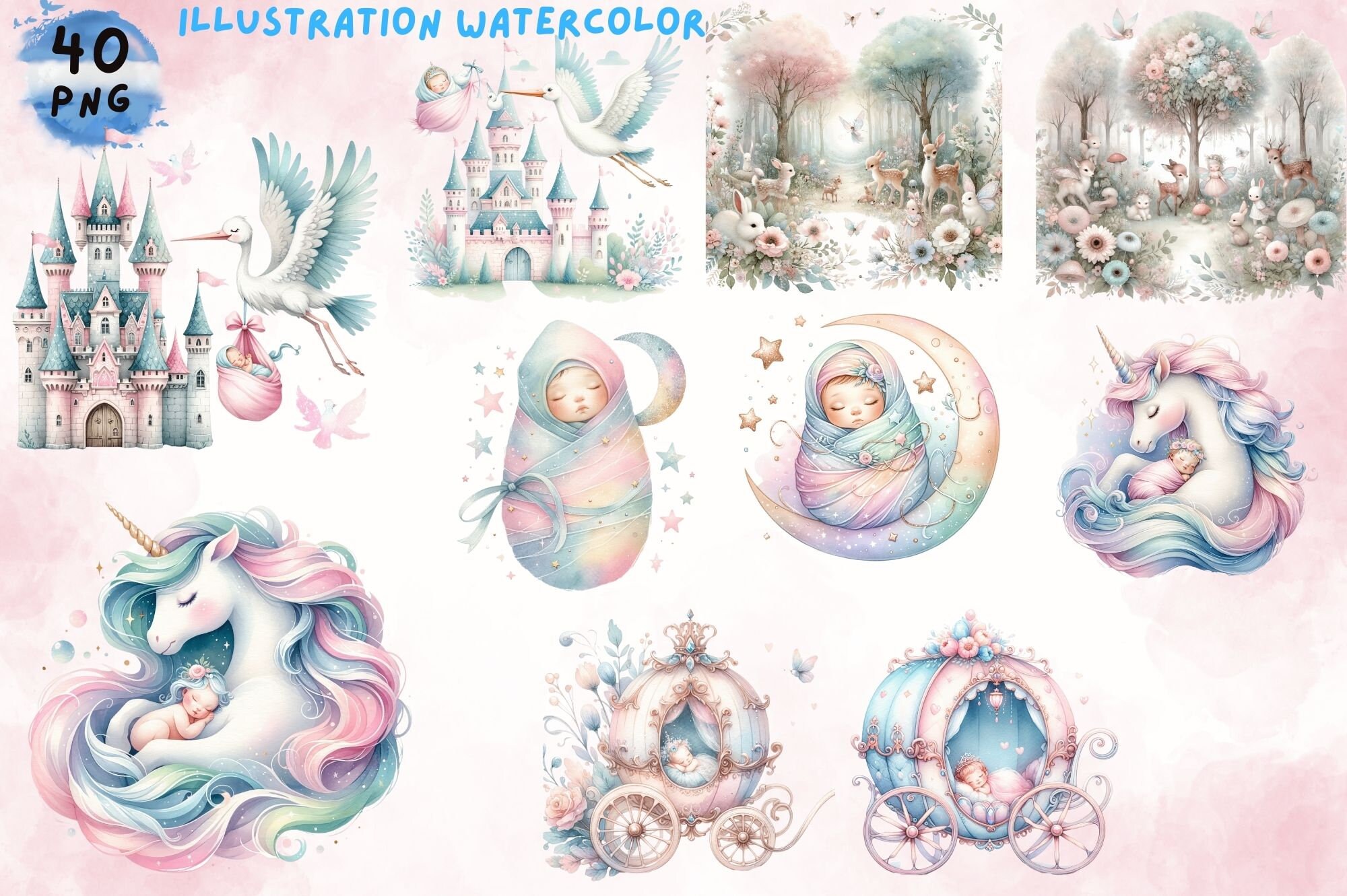 Fairytale Baby Shower or Nursery Clipart, Baby Shower Watercolor ...