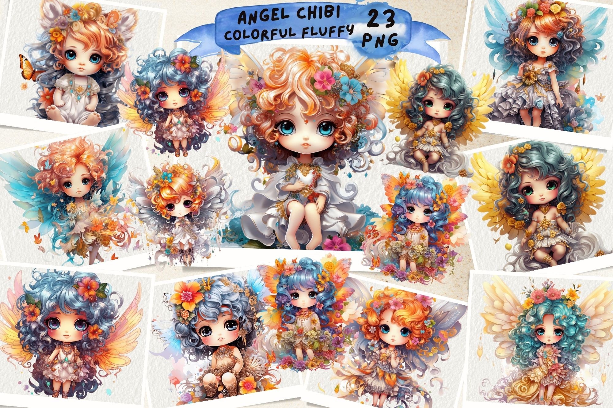 Angel Chibi Fluffy Colorful Clipart, Cute Angelic, Innocent, Praying ...