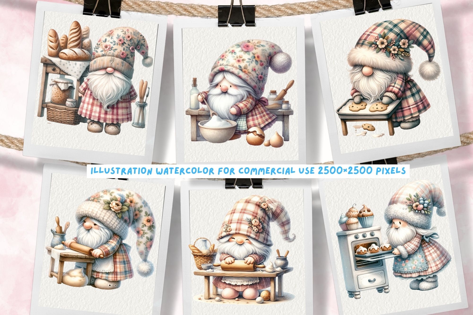 Baker Gnome Watercolor Clipart, Gnome Pastry Chef Clipart, Chef Gnome ...