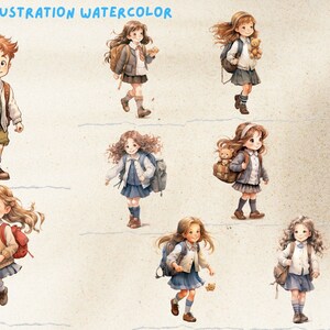 School Kids Watercolor Clipart, Children Back to School Clipart ...