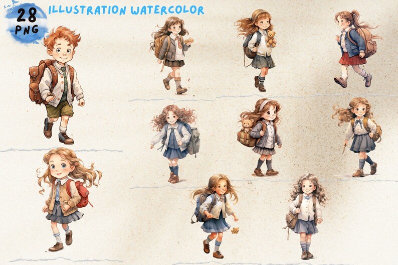 Watercolor School Kids Clipart: Back to School PNG (commercial Use) - Etsy