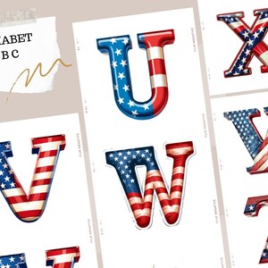 USA Alphabet Letters Clipart, Patriotic American Flag Letters, Hand ...