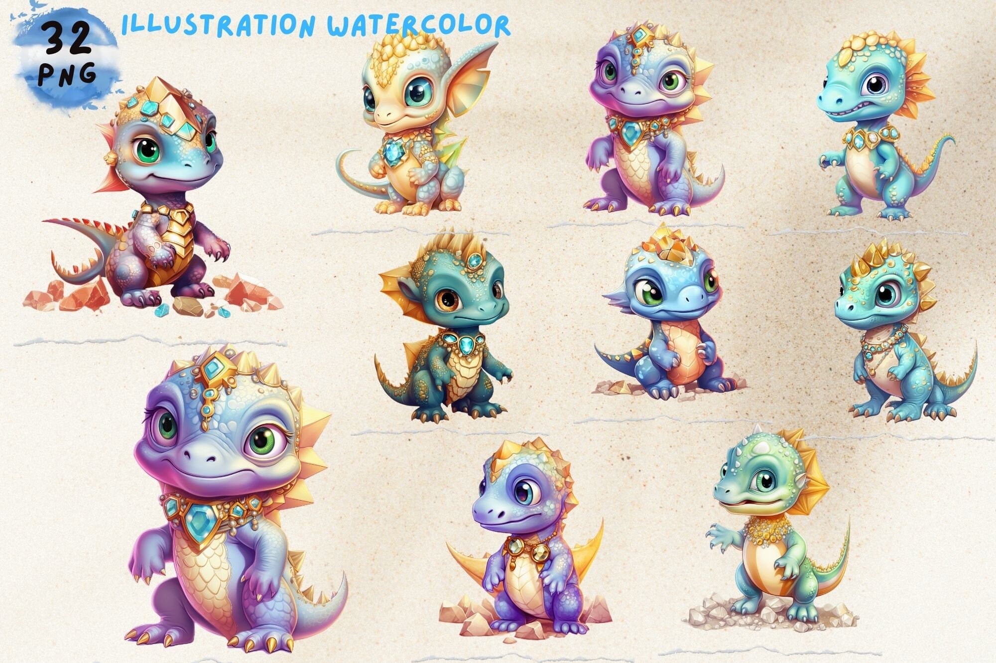 Watercolor Dinosaurs Clipart, Baby Dinosaur Cliparts, Cute Watercolor ...