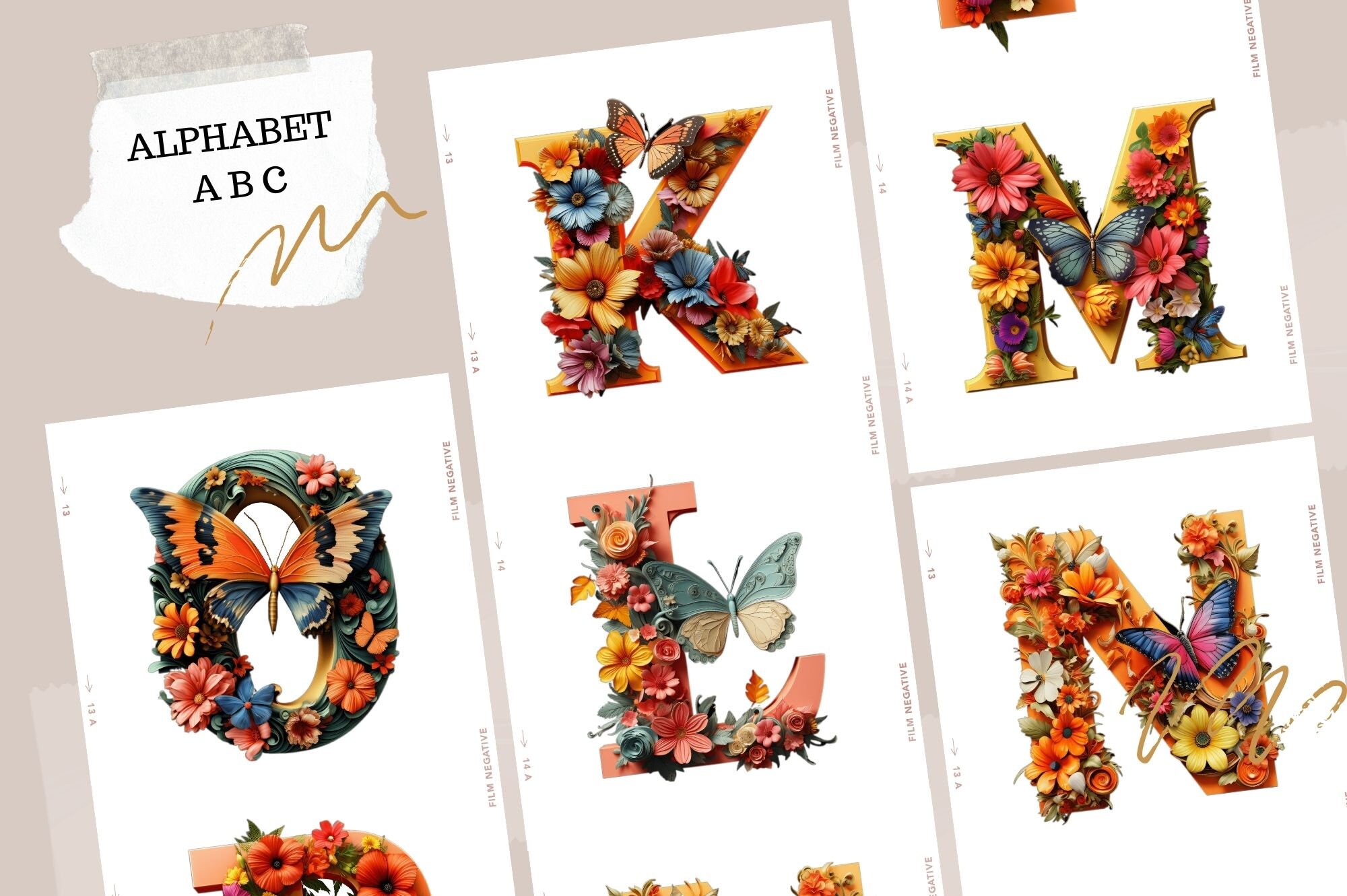 3D Flowers Alphabet Letters, Butterfly Alphabet Cliparts, Floral ...