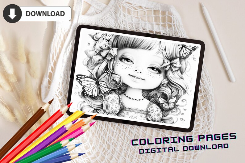 Cute Girl Butterflies Coloring Page, Butterfly Girl Coloring Book, Cute ...