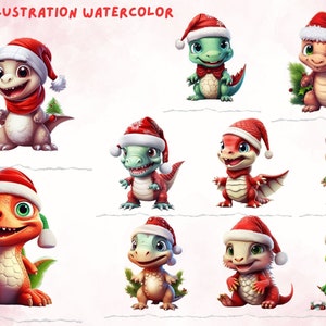 Baby Dinosaur Christmas Watercolor Clipart, Holiday Dinosaur Clipart ...