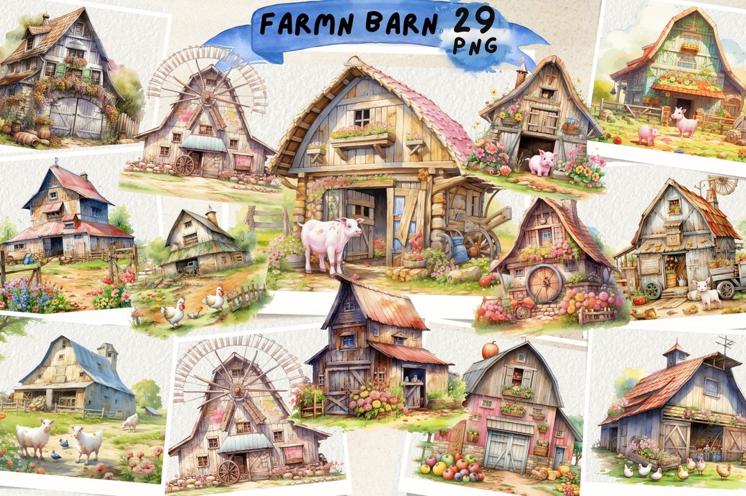 Farm Barn Clipart, Farm Life, Farmhouse Clip Art, Farm Animals PNG ...