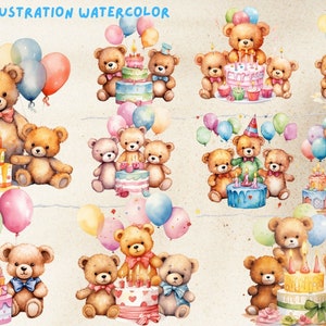 Teddy Bear Birthday Clipart, Cake Birthday Bear Digital Paper, Digital ...
