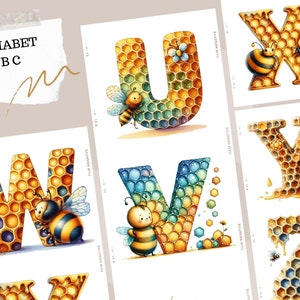 Honey Bee Clipart: Honeycomb Doodle Alphabet (PNG) - Etsy