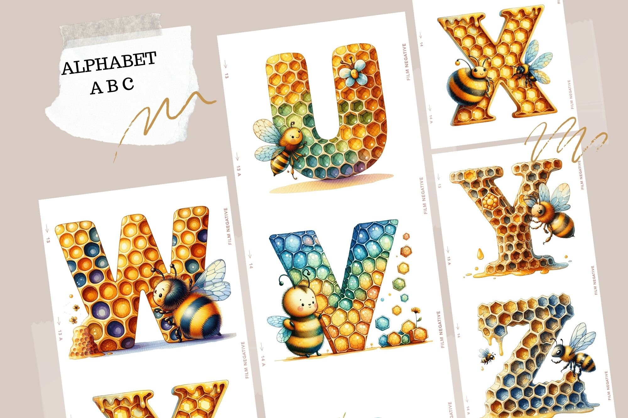 Honey Bee Clipart, Honeycomb Bee, Bumble Bee Doodle, Letters Png, Font ...